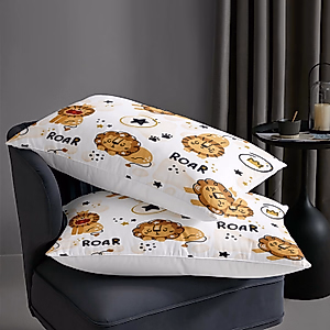 AILONEN Kids Lion Comforter Set Twin Size, 3 Pieces Kawaii Bed in a Bag,Cute Lion Kids Bedding Set for Boys Girls,Cartoon Animal Pattern Quilt with 2 Pillowcases