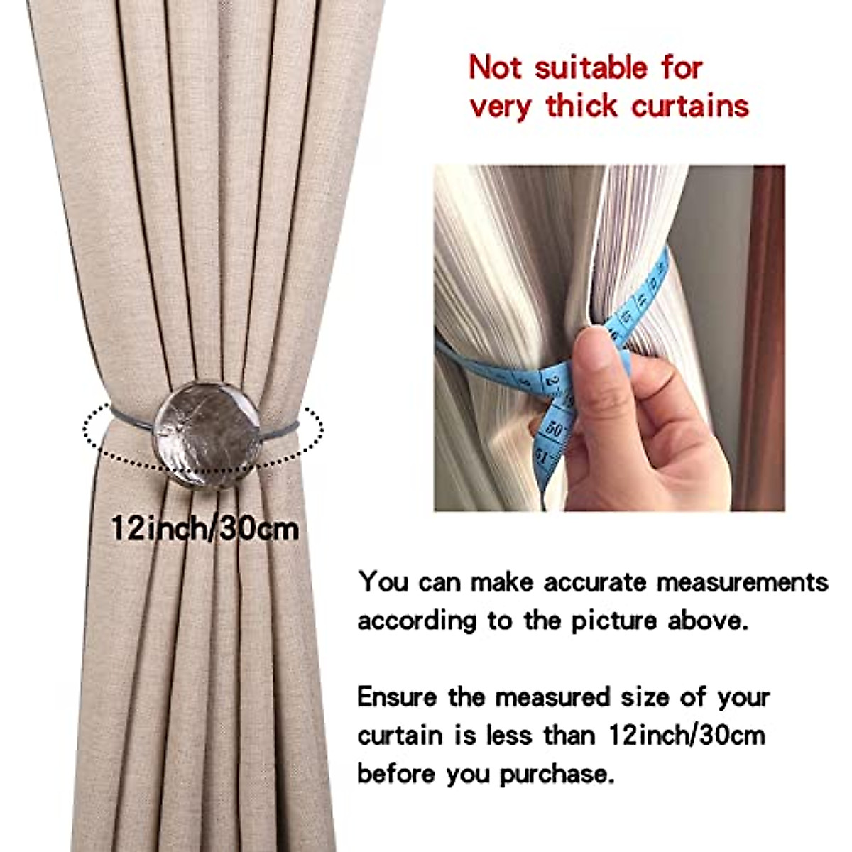 Labupa Curtain Tiebacks, 12 Inch Inlaid Shell Sequins Magnetic Tie Backs Patented Curtain Drapery Holdback Window Modern Decorative Holders with Rope for Home Cafe Balcony (Red, 2 Pack)