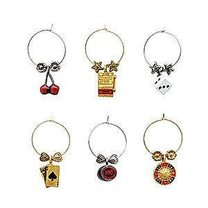 UPware 6-Piece Wine Glass Markers Wine Glass Charms Wine Glass Tags for Stem Glasses Wine Tasting Party, Wine Charm (Casino)