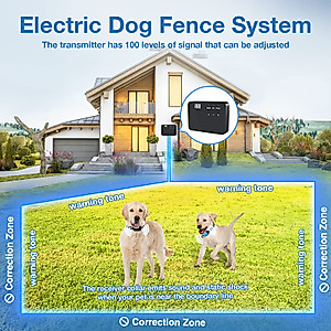 MASBRILL Electric Fence for Dogs, 2023 Upgraded Underground Above Ground Electric Dog Fence Pet Containment System with Waterproof Rechargeable Training Collar, Tone/Shock Correction