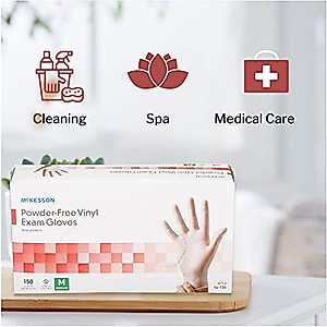 McKesson Powder-Free, Vinyl Exam Gloves, Non-Sterile, Medium, 150 Count, 1 Box