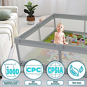 Baby Playpen 79" X 71" , LUTIKIANG Play Yard for Babies and Toddlers with Mat, Safety Extra Large Baby Fence Area, Indoor & Outdoor Kids Activity Play Center with Anti-Slip Suckers and Zipper Gate.