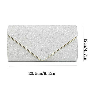 KALAIEN Envelope Clutch Purse Evening Bag for Women Glitter Evening Bag Handbags For Wedding (Silver)