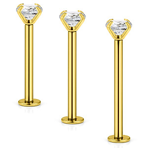 Kridzisw 16G Gold Cheek Piercing Jewelry 316L Stainless Surgical Steel Cheek Dimple Tongue Extra Long Lip Labret Medusa Monroe Rings Stud Barbell Bar Piercing Jewelry for Women Men 4mm 14mm 16mm 19mm