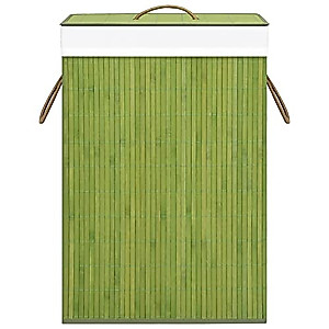Tidyard Bamboo Laundry Basket with Lid and Handle Woven Fabric Clothes Hamper Blanket Storage Basket Green for Laundry Room, Dorm, Bathroom, Living Room, Bedroom Organization