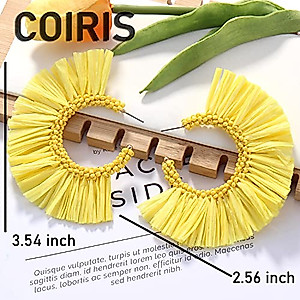 Raffia Hoop Drop Earrings for Women - Geometric C Shape Colorful Handmade Earrings, Bohemian Dangle Earrings(ER1200-Yellow)