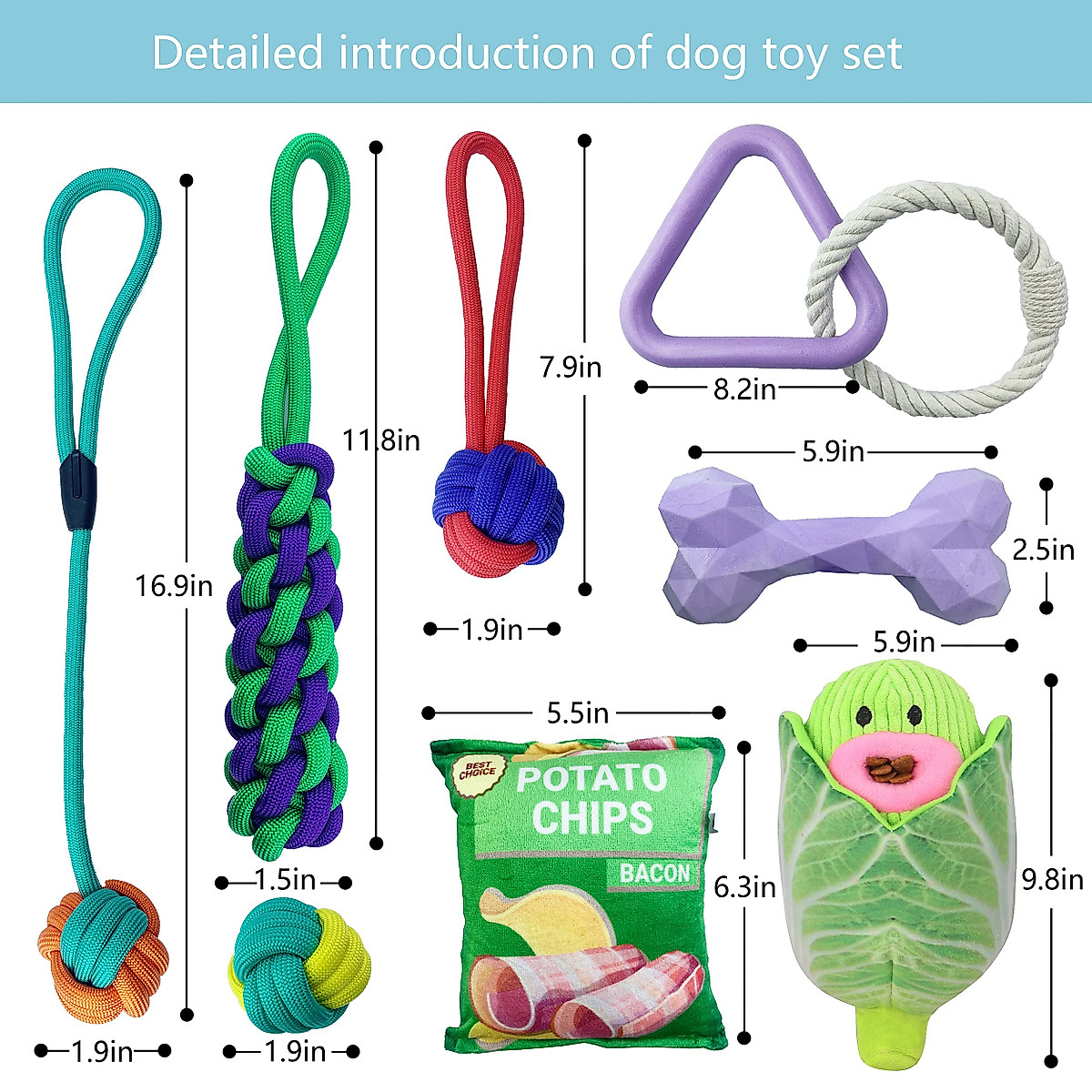 Sysmashing Dog Toys for Aggressive Chewers,8pcs Interaction Toys,tug of war Toys,Hide Food Toys,Indestructible Dog Leash Toys for Small and Medium-Sized Dogs,Safe Materials for Teeth Cleaning