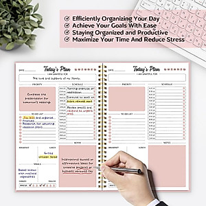 Daily Planner Undated, To Do List Notebook Planner with Hourly Schedule, Work Planner To Stay Organized And Boost Productivity, Appointment Organizer for Man/Women,160 Pages, B5 Size(6.9"x9.9")-Pink