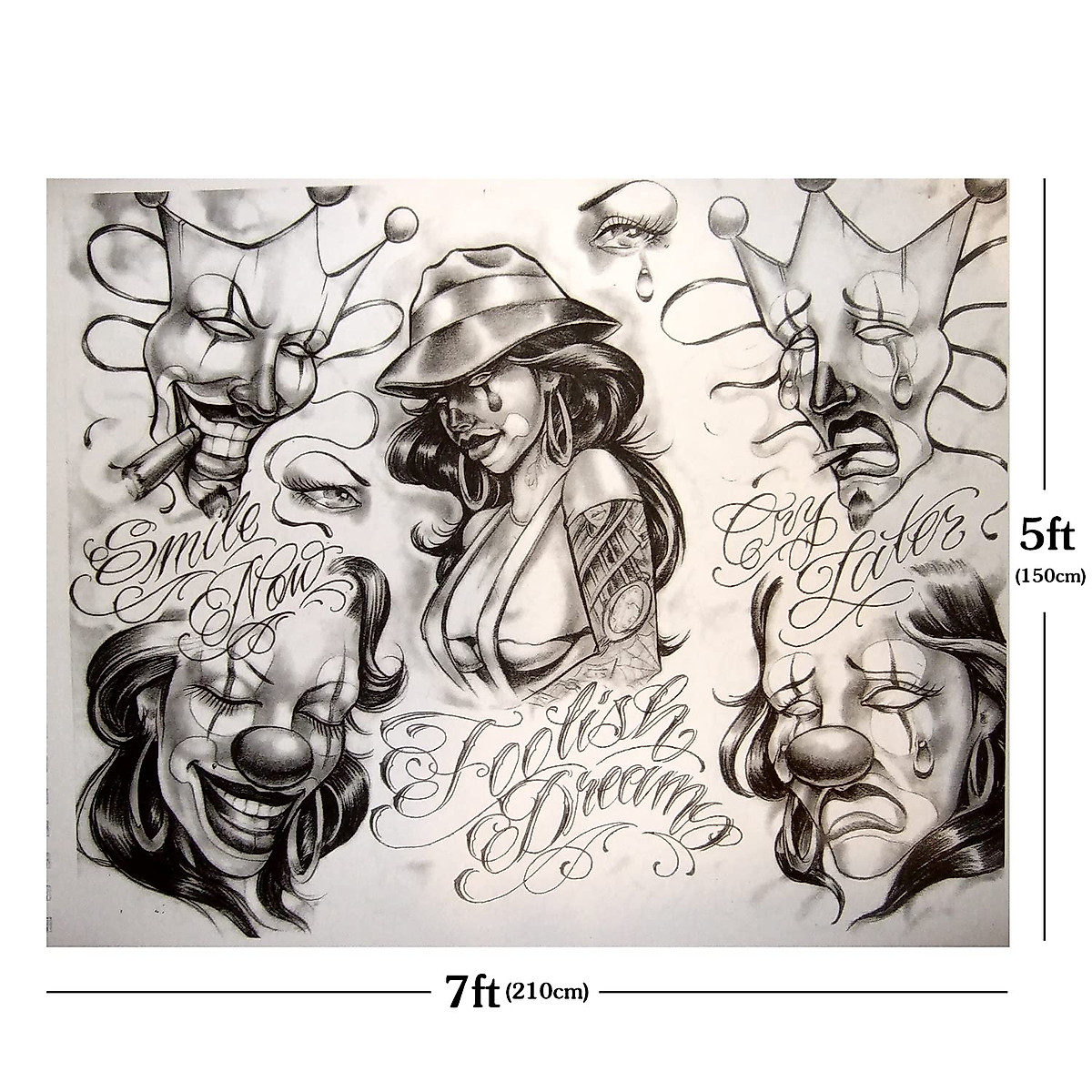 KEMAGU7x5Ft Smile Now Cry Later Backdrop Art Poster Photoshoot Room Wall Decor Aesthetics (84" x 60")