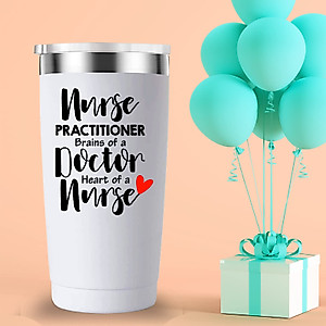 Nurse Practitioner Brains Of A Doctor, Heart Of A Nurse Travel Mug Tumbler.Nurse Practitioner Gifts for Friend Daughter Men Women.Nurse Appreciation,Nursing School Graduation Gifts.(20 oz White)
