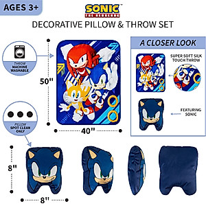 Franco Kids Bedding Super Soft Plush Decorative Pillow and Throw Set, 40 in x 50 in, Sonic The Hedgehog, Anime