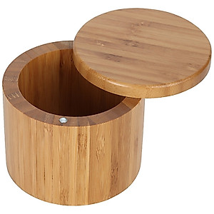 Lily's Home Round Bamboo Jar, Salt and Spices Storage Container, Small 6oz Salt Wooden Box With Magnetic Lock