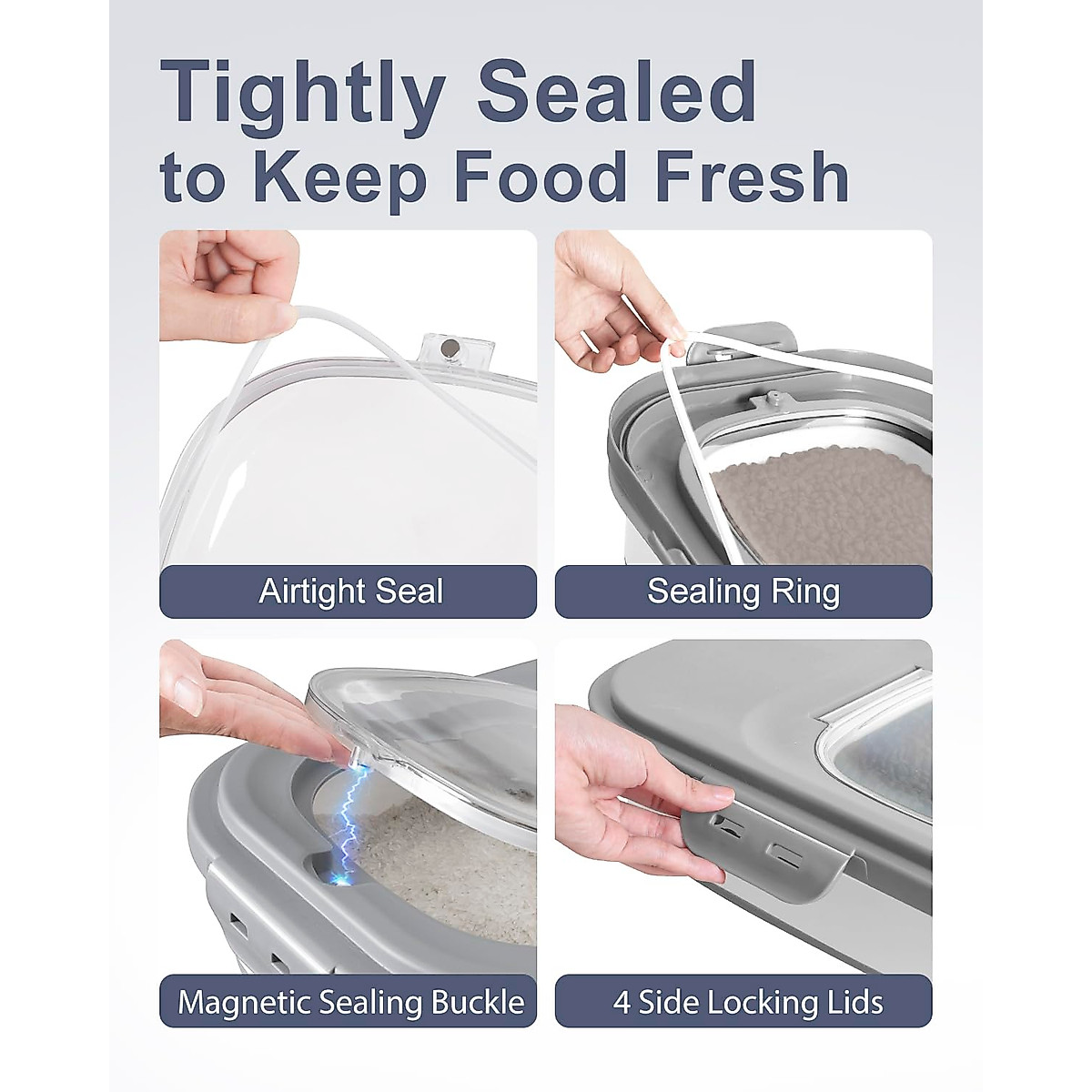 DDMOMMY 20-30Lbs Rice Storage Container,Collapsible Food Storage Containers with Rolling Wheel Airtight Locking Lid,Flour Storage Container with Cup and Scoop,Suitable for Food,Rice,Pet Food,Flour