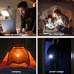 Furoching A19 Rechargeable Emergency LED Bulb, 9W 60W Equivalent Battery Backup Emergency Light with Switch Hook, E26 6000K for Home Power Outage Outdoor Activity Camping Hurricane,4-Pack