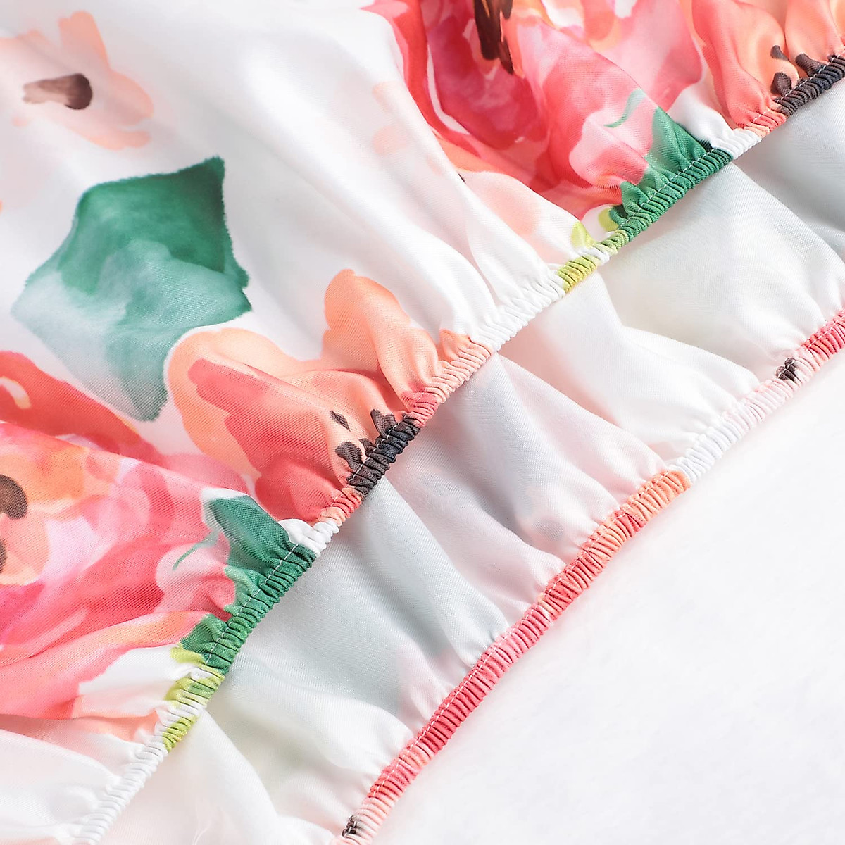 3 pcs Set Boho Floral Ruffle Baby Minky Blanket, Peach Floral Nursery Crib Skirt Set Baby Girl Crib Bedding (Coral)