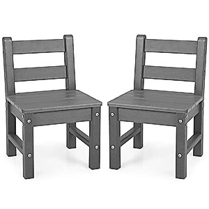 Costzon Kids Chair, 2PCS All-Weather & Heavy-Duty Children Learning Chairs w/Backrest for Playroom, Nursery, Backyard, Garden, Indoor & Outdoor Gift for Boys Girls, Waterproof Toddler Chair (Grey)