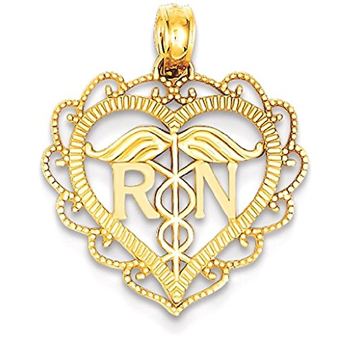 IceCarats 14K Yellow Gold Registered Nurse Caduceus Paramedic Rn Doctor Medical Student Nursing Symbol Heart Necklace Love Pendant Charm 23mm x 18mm Only