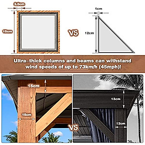 EROMMY 12'X14' Gazebo, Wooden Grain Aluminum Frame Canopy with Galvanized Steel Hardtop Roof, Outdoor Permanent Pavilion with Curtains and Nettings for Patio, Backyard, Deck