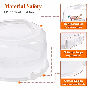 Lifewit Cake Carrier with Lid and Handle, Two Sided Cupcake Carrier Holder for 10” Cake or 9 Standard-Sized Cupcakes, Plastic Round Cake Transport Storage Container Stand for Pies and Cookies, White