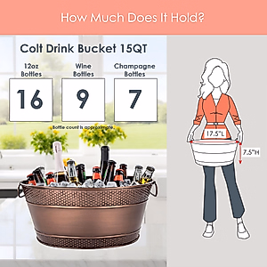 BREKX Copper Finish Drink Tubs + Insulated Party Mats for Parties, Oval Ice Buckets for Parties (Set of 2 tubs + 2 Bar Mats), Drink Buckets for Parties with Drip Mat for Cocktail Bar