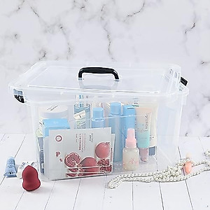 Quickquick 18 Quart Plastic Clear Latch Storage Boxes, Latching Bin with Handle, 4 Packs