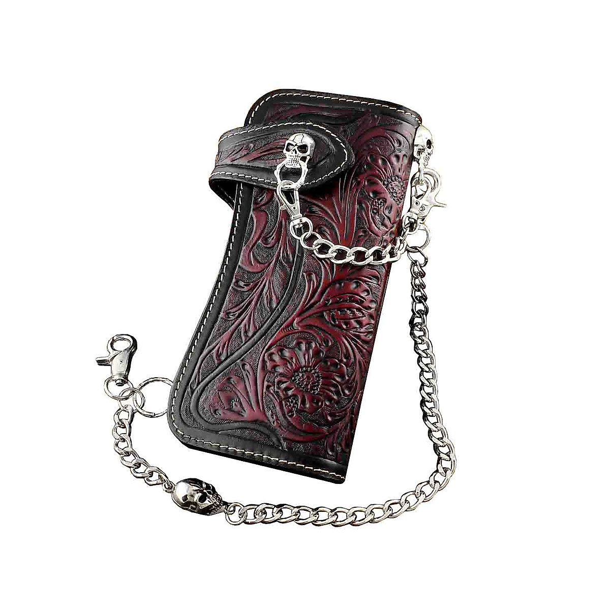 crazy hunter Skull Chain Wallet Long Leather Craft Bag With Metal Chain For Mens L69