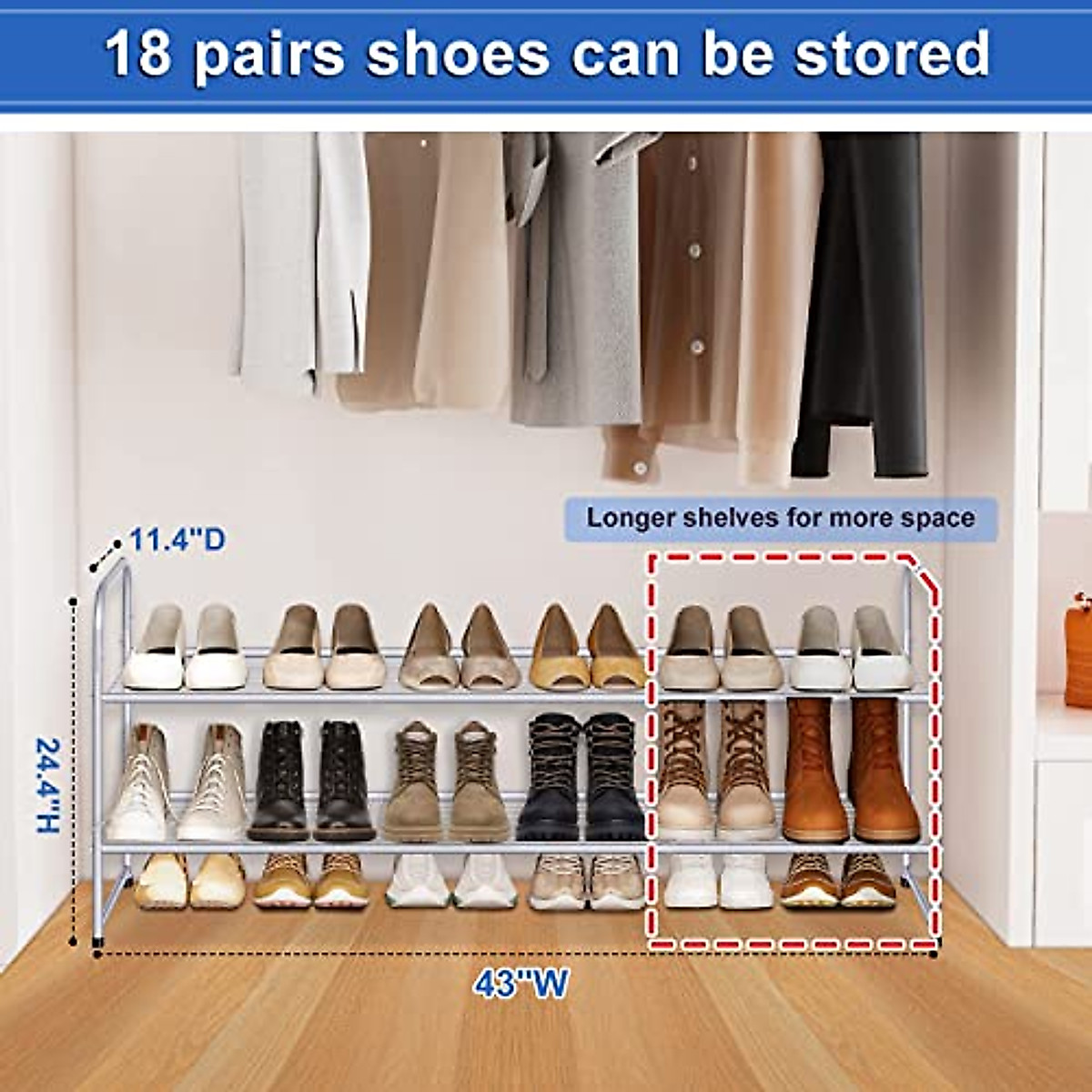 KEETDY Long 3-Tier Shoe Rack and 2-Tier Long Shoe Rack for Closet Entryway