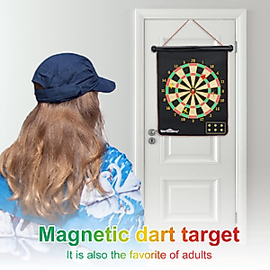 WIn SPORTS Magnetic Dart Board Kids Game,Two Sided Roll Up Dartboard,Indoor Outdoor Game,15 Inch Kids Darts Board,Includes 12 Magnetic Safe Darts,Easily Hangs Anywhere