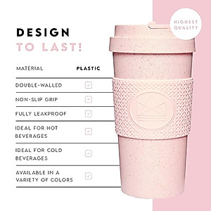 Neon Kactus Travel Coffee Mug| Double-Walled, Reusable Coffee Cup with Leakproof Lid (Wheat Straw - Pink Flamingo, 16oz (Pack of 1))