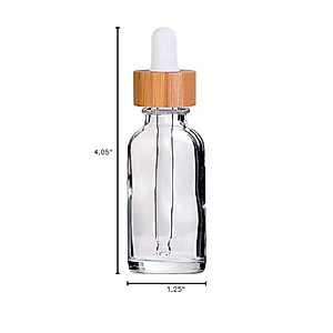 JHCFillé 1oz (30ml) Dropper Bottles, Clear Glass Boston Round Bottle with Bamboo Glass Eye Dropper, Tincture Bottles with Dropper, 6 Pack