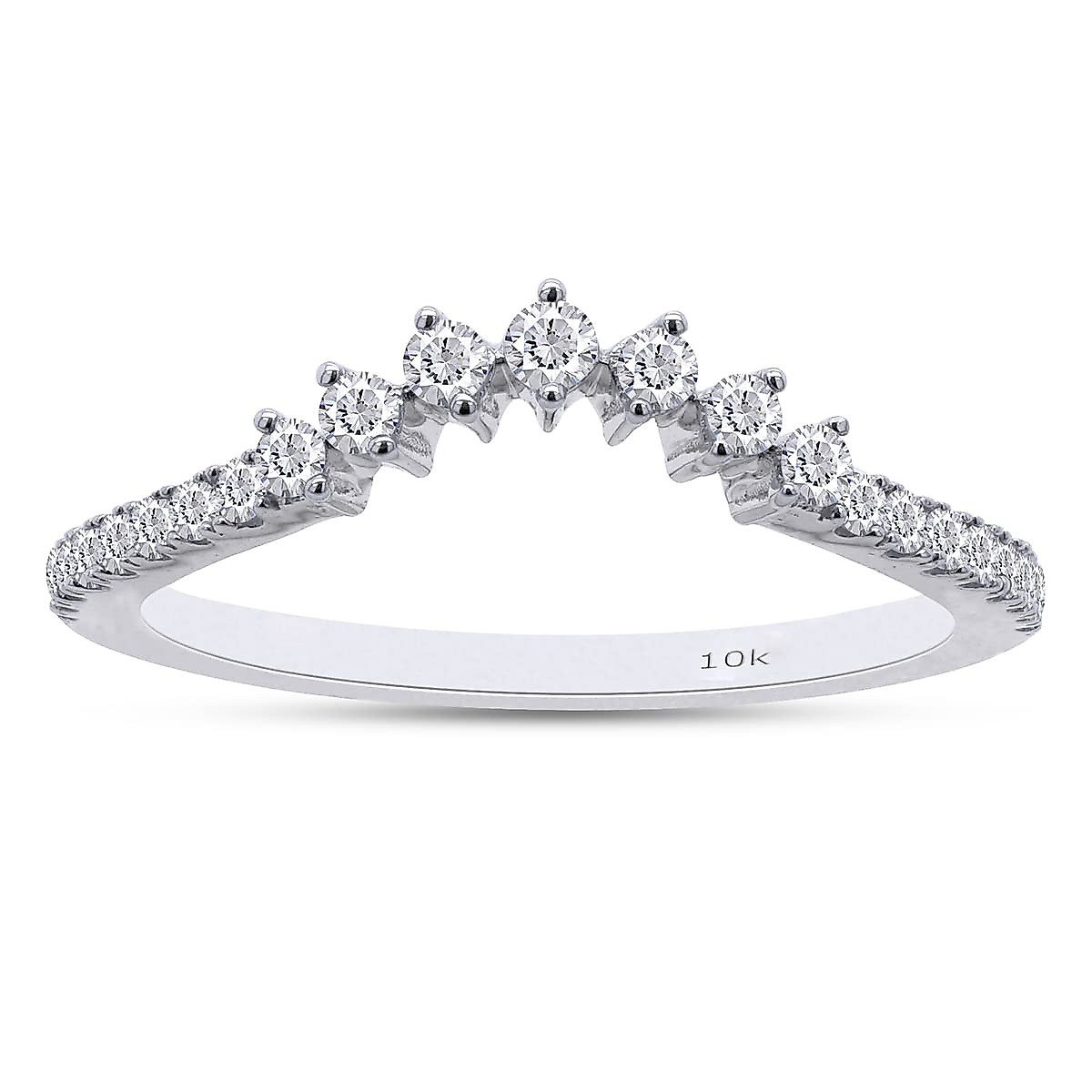 AFFY 1/5 Carat Round Shape White Natural Diamond Stacking Curved Wedding Band In 10K Solid White Gold (Clarity : I2-I3, Color : I-J, 0.2 Cttw) Size 8