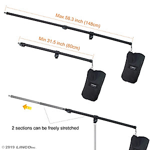 LINCO Lincostore 2.5ft to 5ft Adjustable Overhead Light Boom Arm with Universal Tripod Clamp & Counter-Weight Bag 4255K