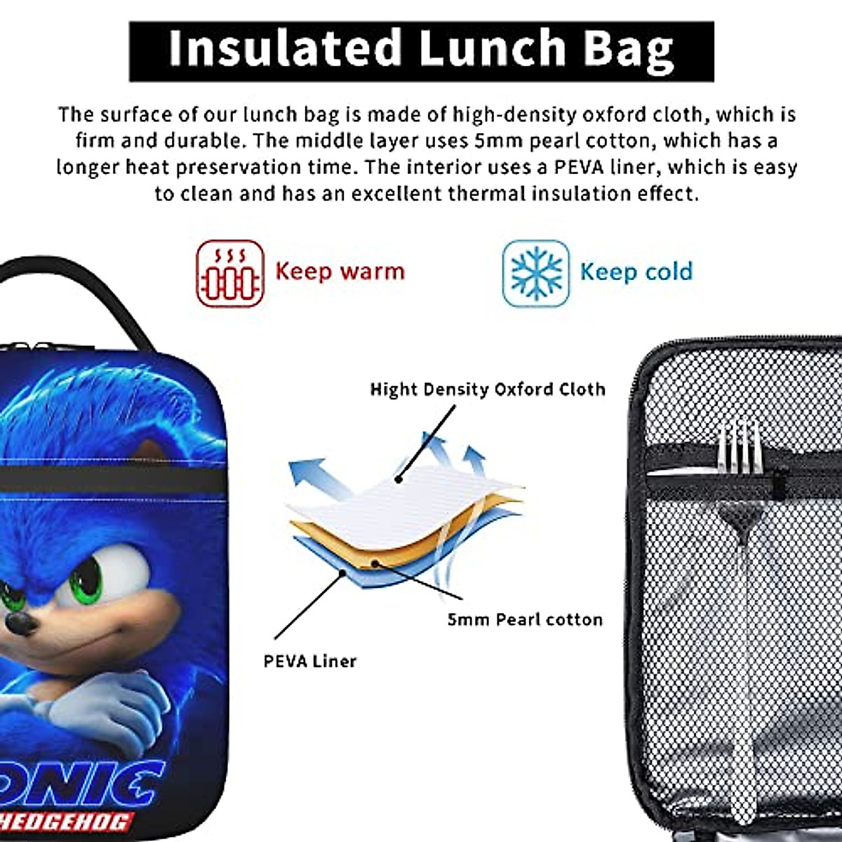 Mioage Cartoon Lunch Bag Reusable Insulated Lunch Box Large Capacity Luncg Bags Leakproof Portable Handbags Tote Bag For Boys Girls