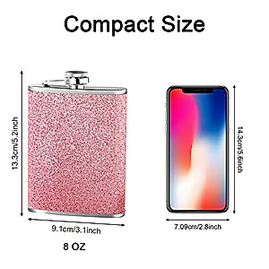 Pink Flasks for Liquor for Women 8OZ - Girls Glitter Bling Pocket Decorative Flask with Funnel 18/8 Stainless Steel for Vodka Whisky