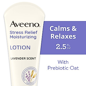 Aveeno Stress Relief Moisturizing Body Lotion with Lavender Scent & Prebiotic Oat to Calm & Relax, Non-Greasy, TSA-Approved Travel Size, 2.5 fl. oz, 12 Pack