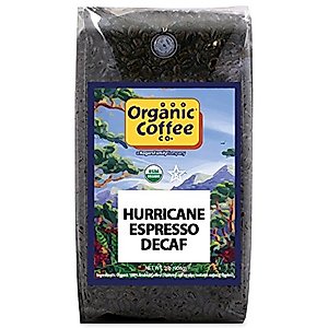 Organic Coffee Co. DECAF Hurricane Espresso Whole Bean Coffee 2LB (32 Ounce) Medium Dark Roast Natural Water Processed Decaffeinated USDA Organic