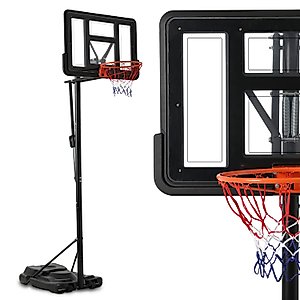 Monibloom Basketball Hoop Outdoor 7ft- 10ft Adjustable with 43 Inch Backboard Wheels Fillable Base, Basketball Equipment for Youth & Adults Indoor Outdoor Use, Black