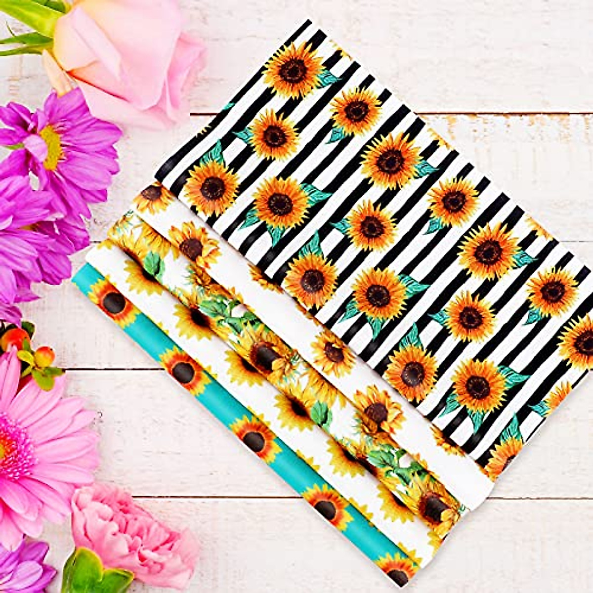 Konsait 10 Pcs Sunflower Fabric, 9.5" x 9.5" Quilters Fabric Squares for Sewing Patchwork, Pre- Cut Bohemia Leopard Print Quarters Quilting Bundles for Handmade Crafts Home Decoration Supplies
