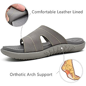 KuaiLu Womens Fashion Orthotic Slides Ladies Lightweight Athletic Yoga Mat Walking Sandals Slip On Thick Cushion Recovery Slippers Sandles Comfortable Plantar Fasciitis Arch Support Grey Size 9.5