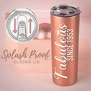 Onebttl 70th Birthday Gifts for Women, 70 & Fabulous, 70th Birthday Gift Idea for Women, Coworker, Friends, Mom, 70th Bday Gifts, Stainless Steel Tumbler 20oz - 1953 Birthday Gifts for Women