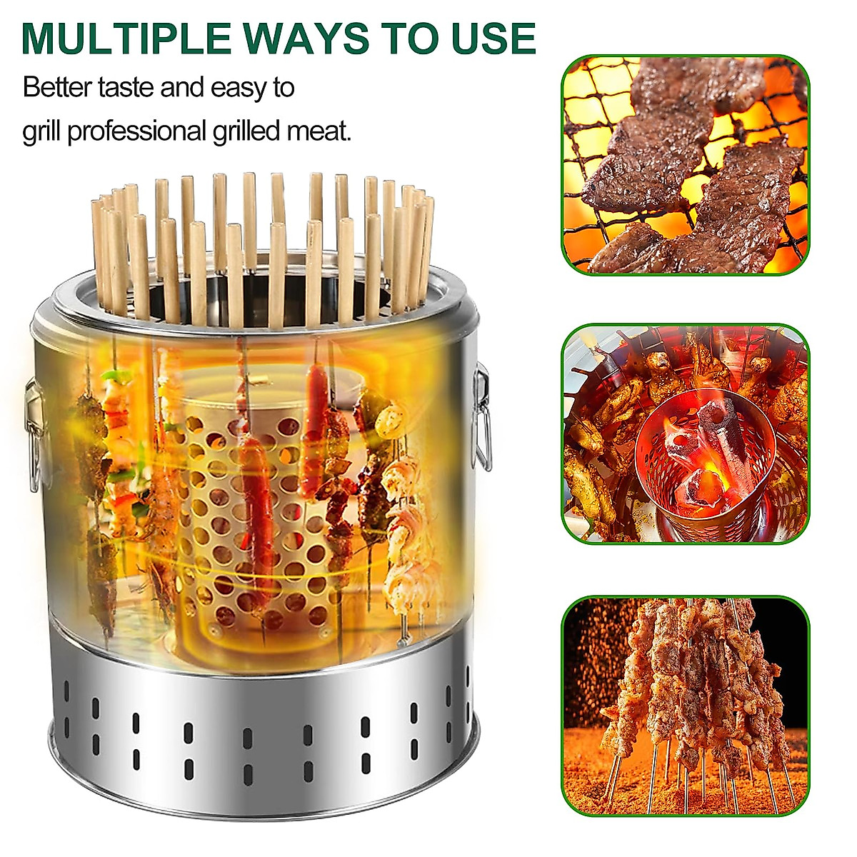 Charcoal BBQ Hanging Stove,Stainless Steel BBQ Grill Mesh Barrel,Portable Cylindrical Charcoal Braised Grill Barrel, 360° All Round Roasting Multi-functional Rolling Grilling Basket.