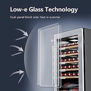 MOLINGDUN Wine Fridge, 33 Bottles Freestanding Wine Cooler, Intelligent Compressor, Frost Free, Stainless Steel Door, 41-64℉ Digital Temperature Control, for Red, White, Champagne or Sparkling Wine