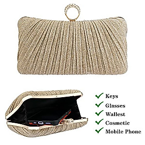 Clutch Purse for Women Pleated Glitter Evening Bag for Crystal Bridal Wedding Party with Rhinestone (Khaki)