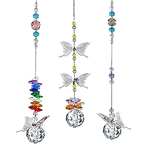 H&D HYALINE & DORA Crystal Suncatcher Window Hanging Ornament Crystals Ball Prism Rainbow Maker Butterfly Decor Pendant Set for Home Garden