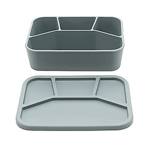 VitalityEXO Eco Friendly 4 Compartment Silicone Lunch Box for Adults and Kids Microwave Dishwasher and Freezer Safe with Separate Compartments Leakproof BPA-Free PVC-Free Bento Box (GREY)