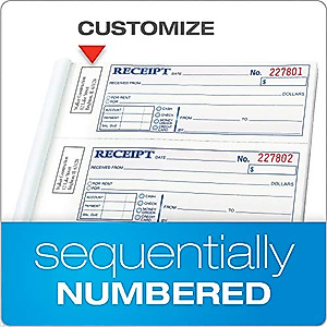 Adams Money and Rent Receipt Book, 2-Part, Carbonless, White/Canary, 7-5/8" x 10-7/8", Bound Wraparound Cover, 200 Sets per Book, 4 Receipts per Page (DC1182)