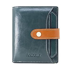 ANDOILT Wallets for Women Genuine Leather Small Bifold Wallet RFID Blocking Card Case Purse with ID Window Coin Pocket Green
