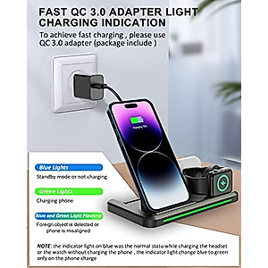 Wireless Charger for iPhone,Charging Station for Apple Multiple Devices,Foldable 3 in 1 Charger for iPhone 14/13/12/11/Pro/Max/XS/Max/XR/XS/X, Apple Watch 8/7/6/SE/5/4/3/2, Airpods Pro/3/2/1