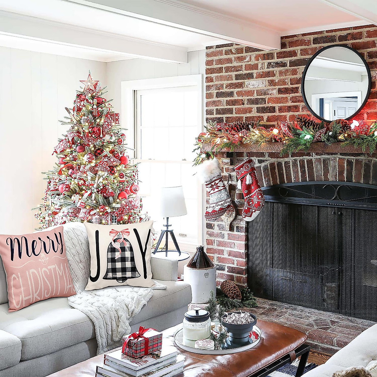 Geefuun Rose Gold Christmas Pillow Covers 18 x 18 Decorations Indoor Home Pink Decor Set of 4 - Xmas/Holiday/Winter Bedroom Decorative Pillowcase for Couch, Bed（No Fillers）