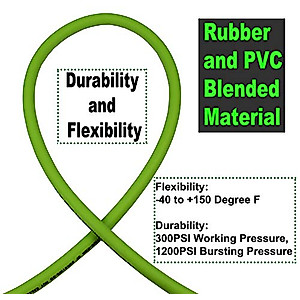 YOTOO Hybrid Lead-in Air Hose 3/8-Inch by 6-Feet 300 PSI Heavy Duty, Lightweight, Kink Resistant, All-Weather Flexibility with Bend Restrictors, 1/4-Inch Industrial Quick Coupler and Plug